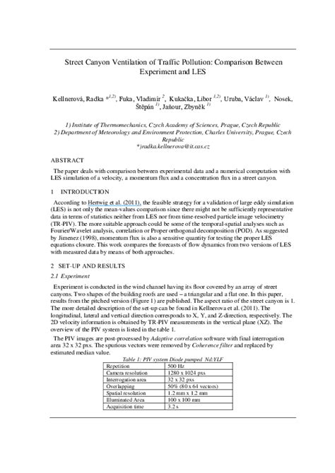 Pdf Street Canyon Ventilation Of Traffic Pollution Comparison Between Experiment And Les