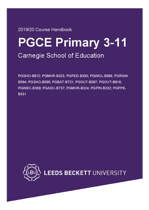 Lb Pgce Primary Education 311 Course Handbook 201920 Studocu