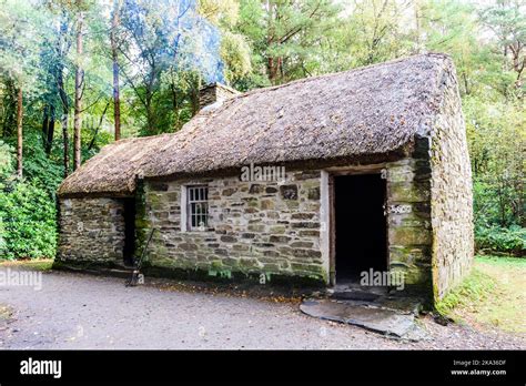 Very Small Single Roomed Irish Thatched Cottage Common Among Farm