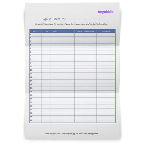 Sign In Sheet Template Free Printable