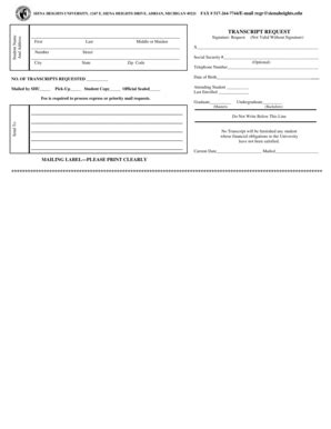 Siena Heights University Transcript Request Fill And Sign Printable Template Online