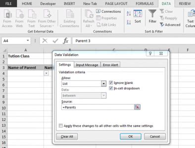 Excel Dependent Drop Down List