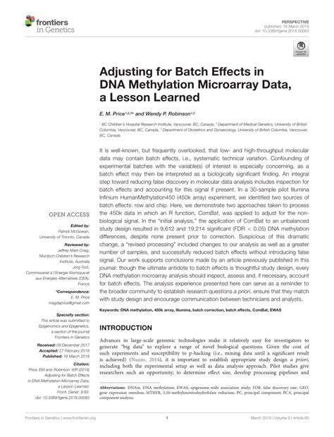 Pdf Adjusting For Batch Effects In Dna Methylation Microarray Data A