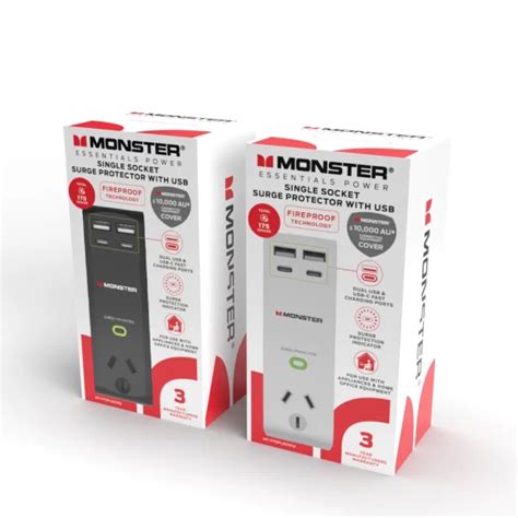 Single Socket Surge Protector With Usb Black Monster