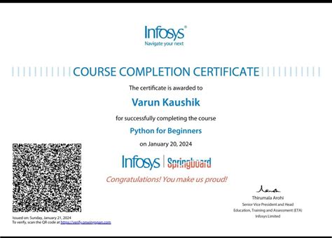 varun kaushik on linkedin python for beginners certificate from