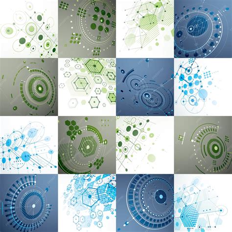 육각형 원 및 선과 같은 기하학적 도형으로 만든 모듈식 Bauhaus 3d 벡터 배경 세트입니다 광고 포스터 또는 배너