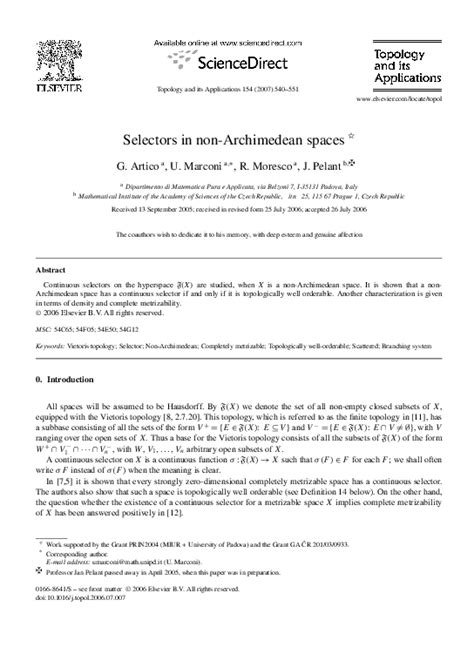Pdf Selectors In Non Archimedean Spaces