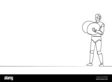 Single One Line Drawing Robot Musician Playing Cymbals Percussion