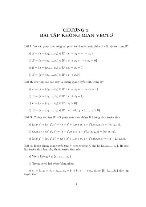 Bai Tap Chuong 3-Khong gian Vecto - CHƯƠNG 3 BÀI TẬP KHÔNG GIAN VÉCTƠ Bài 1. Với các phép toán ...