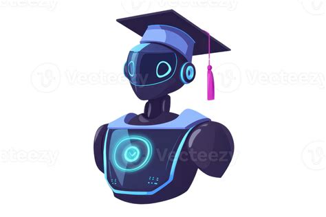 A Futuristic Robot Wearing A Graduation Cap Featuring Glowing Accents