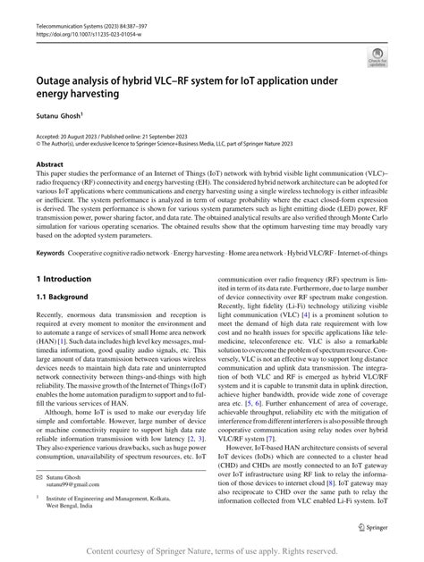 Outage Analysis Of Hybrid Vlcrf System For Iot Application Under