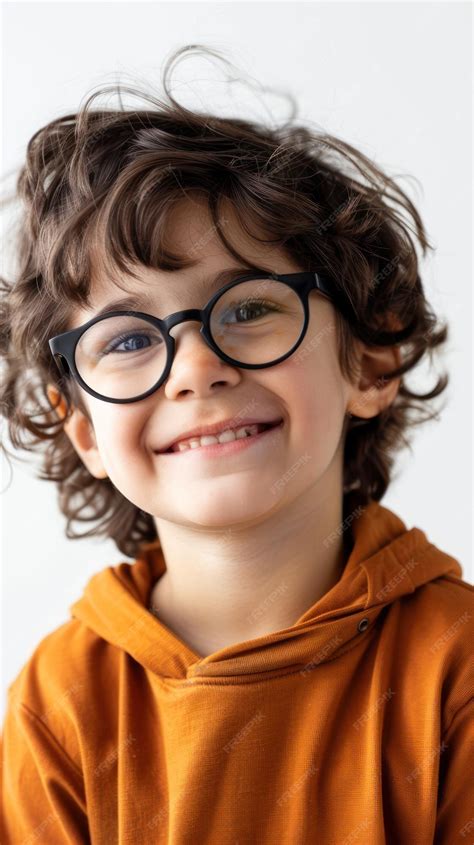 Premium Photo Portrait Of A Smiling Little Boy In Glasses On A White