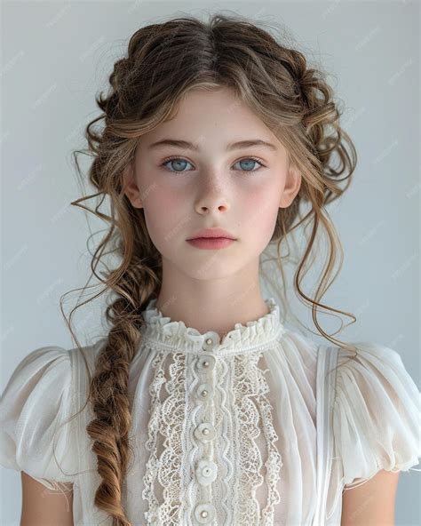 Premium Photo An Russian Young Girl In A Solid White Wallpaper
