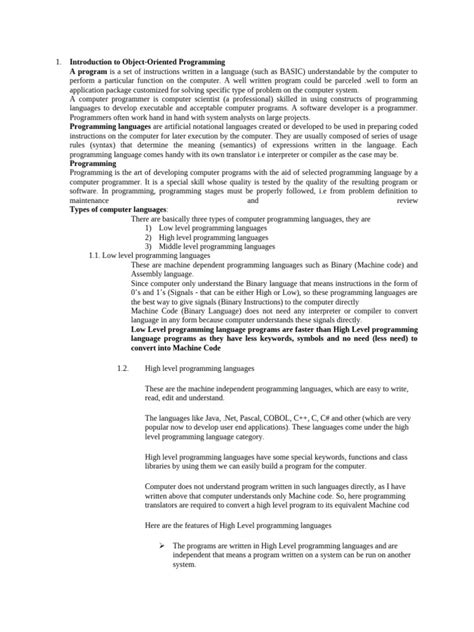 Introduction to OOP handout 1 | PDF | Object Oriented Programming | Computer Programming