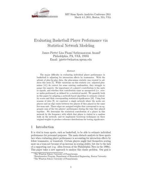 Evaluating Basketball Player Performance Via Statistical Network