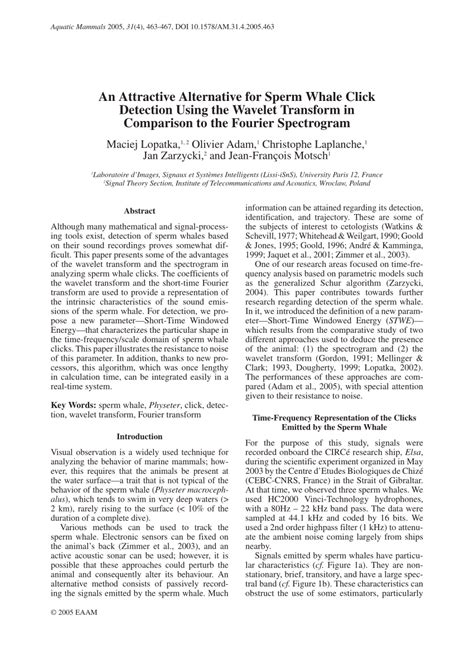 Pdf An Attractive Alternative For Sperm Whale Click Detection Using The Wavelet Transform In