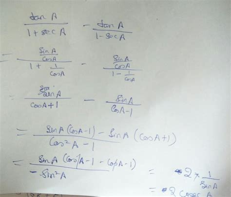 Prove That Tan A Sec A Tan A Sec A Cosec A Brainly In