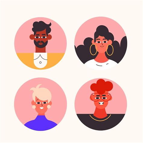 손으로 그린 플랫 프로필 아이콘 모음 무료 벡터