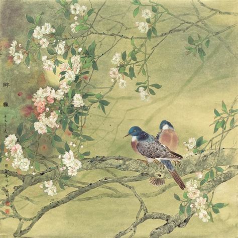 Intoxicated Spring Amidst Crabapple Flowers Bird And Flower Gongbi