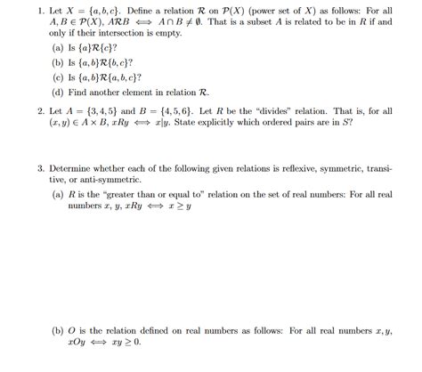 Solved 1 Let X A B C Define A Relation R On P X Power Chegg Com