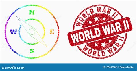 Vector Rainbow Colored Dot Compass Icon And Grunge World War Ii Seal Stock Vector Illustration