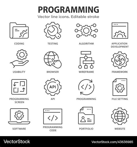 Programming Line Icons Set Of Software Code Vector Image