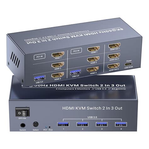 K Hz HDMI KVM Switch Monitors Computers K Hz USB Three Monitor HDMI KVM Switch