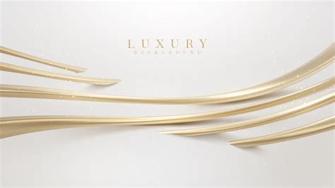 황금 곡선 라인 요소와 반짝이 조명 효과 장식이 있는 흰색 고급 배경 프리미엄 벡터