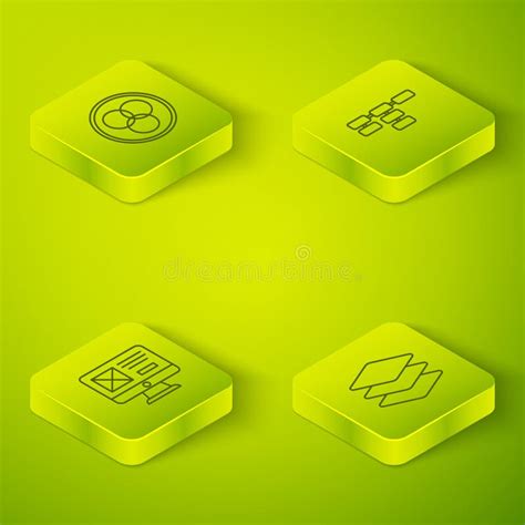 set isometric line site map ui or ux design layers and rgb and cmyk