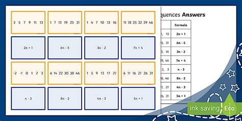 👉 Linear Number Sequences Matching Card Game Ages 10 11