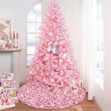 Yuboo Pink Christmas Tree Skirt 36 Inches Glitter Candy