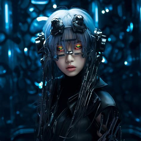 premium ai image futuristic cyberpunk woman virtual reality glasses