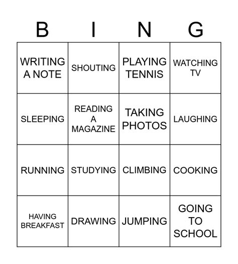 Present Continuous Bingo Card
