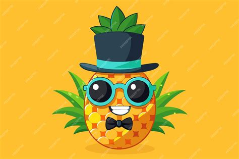 Premium Vector A Funky Pineapple With Sunglasses And A Top Hat