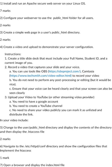 Solved 1 Install And Run An Apache Secure Web Server On