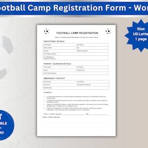 Football Camp Registration Form Pdf Printable Youth Football Camp