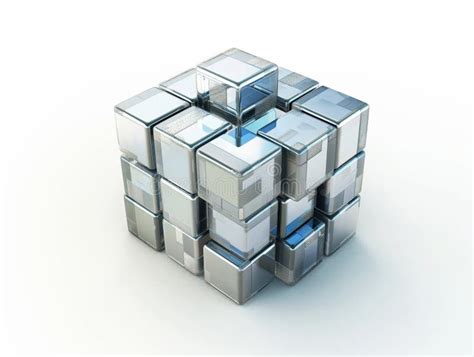 Shiny Metallic Cubes Forming Larger Cube Structure Stock Illustration Illustration Of