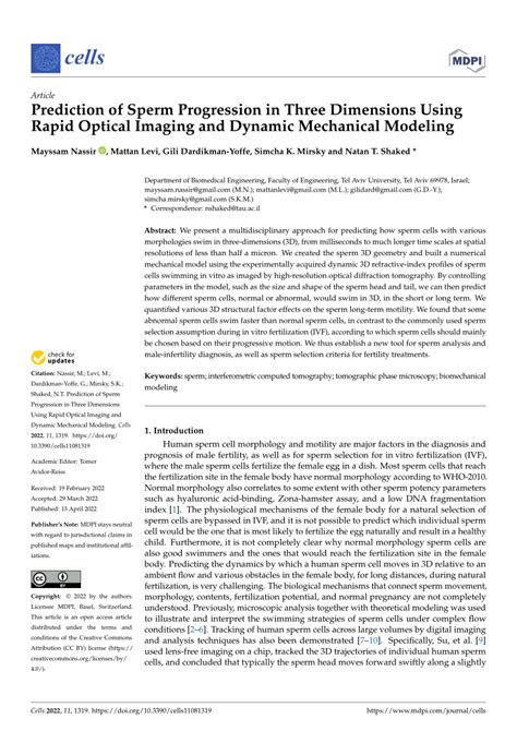 Pdf Prediction Of Sperm Progression In Three Dimensions Using Rapid Optical Imaging And