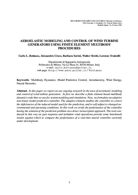 Pdf Aeroelastic Modeling And Control Of Wind Turbine Generators Using