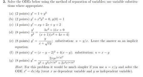 solved solve the odes below using the method of separation