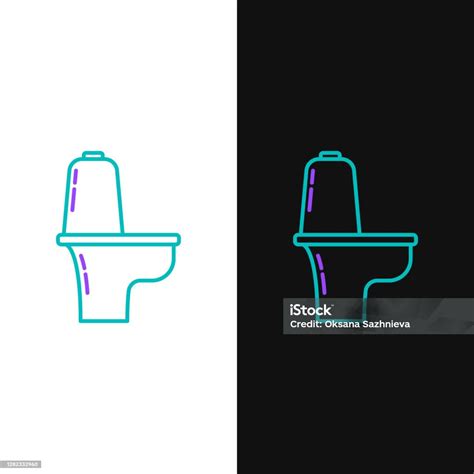 흰색과 검은 색 배경에 고립 된 녹색과 보라색 라인 변기 그릇 아이콘 벡터 일러스트레이션 가정 생활에 대한 스톡 벡터 아트 및 기타 이미지 가정 생활 가정의 방 개념