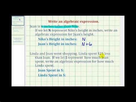Example Writing Basic Algebraic Expressions Video Algebra CK Foundation