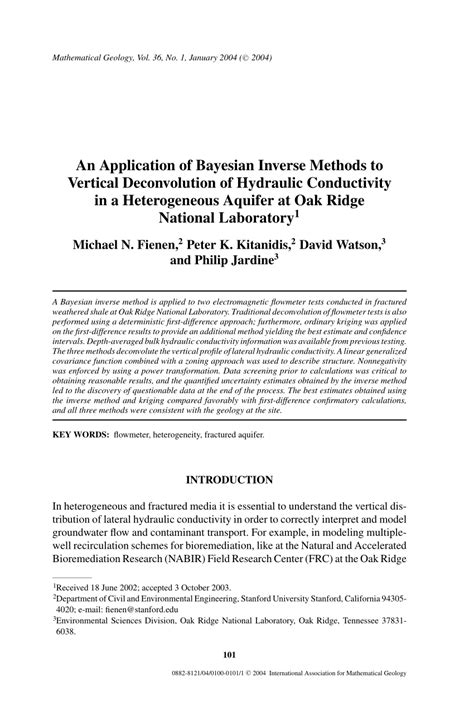 Pdf An Application Of Bayesian Inverse Methods To Vertical Deconvolution Of Hydraulic