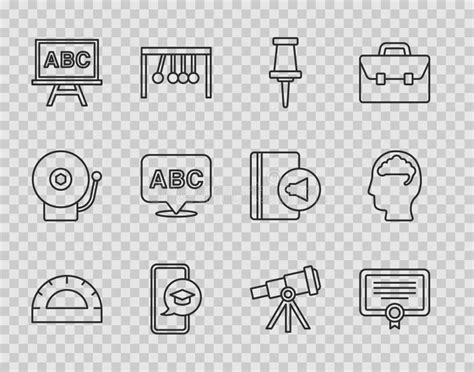 Set Line Protractor Grid Certificate Template Push Pin Graduation Cap On Mobile Chalkboard