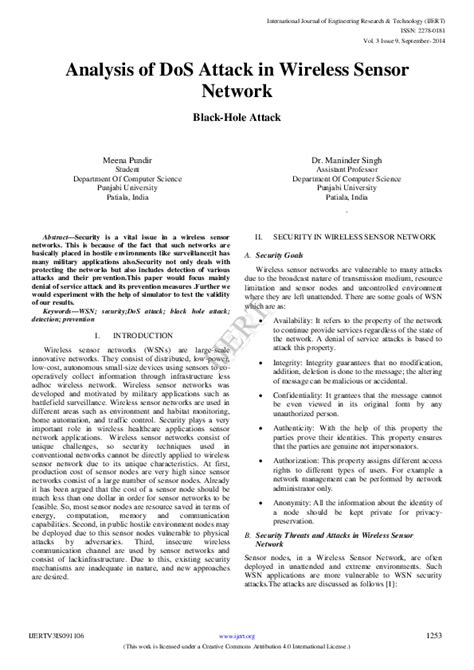 Pdf Analysis Of Dos Attack In Wireless Sensor Network
