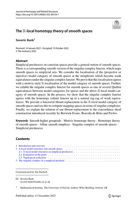 Pdf The R Local Homotopy Theory Of Smooth Spaces