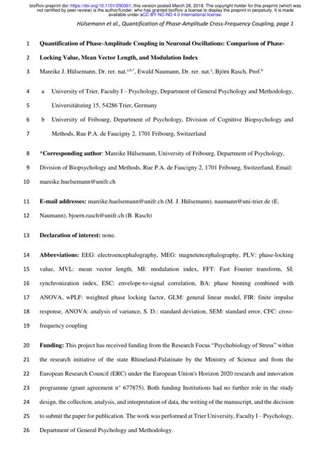 Pdf Quantification Of Phase Amplitude Coupling In Neuronal Oscillations Comparison Of Phase