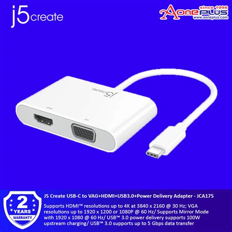 J Create USB C To VAG HDMI USB Power Delivery Adapter JCA