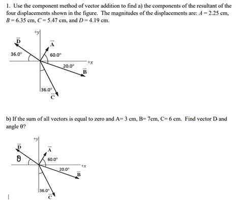 1 use the component method of vector addition to find a the
