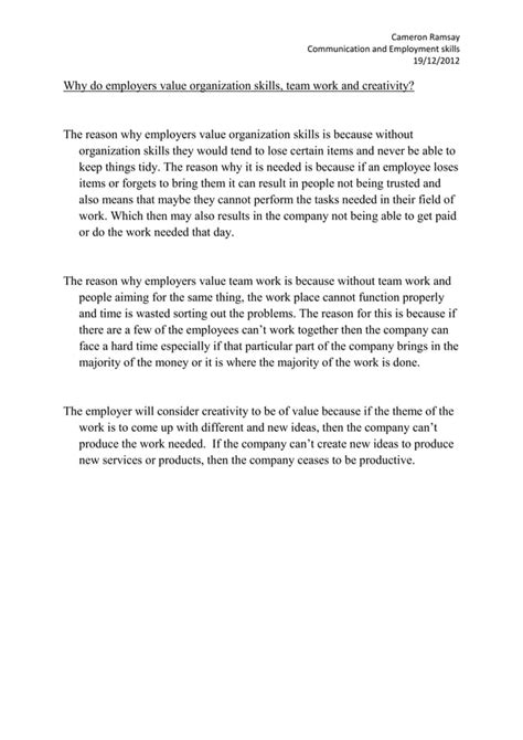 Why Do Employers Value Organisation Skills Docx